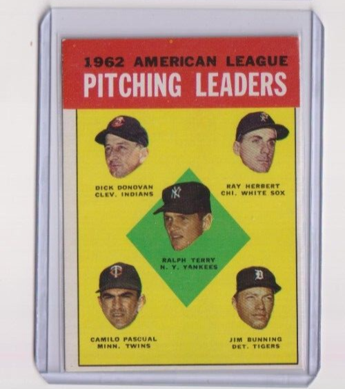 AL PITCHING LEADERS 1963 Topps Baseball Vintage Card #8 JIM BUNNING ...