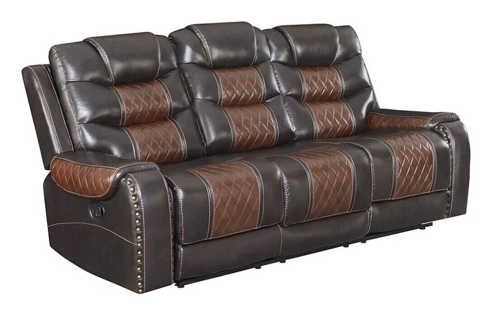 LUXURY Two-Tone 3PC Brown Sofa Loveseat Chair Leather 5-Recliner Living ...