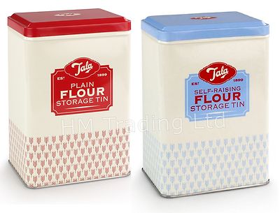 Set of 2 Plain & Self Raising Flour Storage Tins Kitchen Canister ...