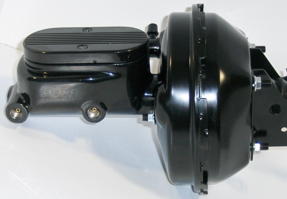 Black Chevelle 9" Power Brake Booster 1" Bore Milled Flat Top Master ...