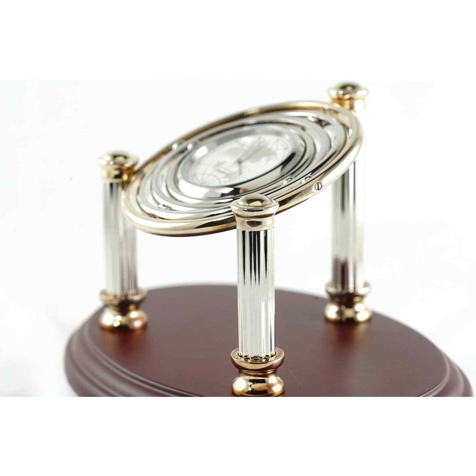 World Desk Clock Gyroscopic , Pedestals Wood Base Quartz Rotating Clock ...