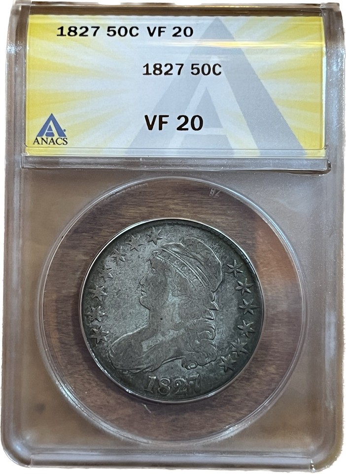 1827 50C Bust Silver 1/2 Dollar ANACS VF20 Key PROBLEM FREE Early ...