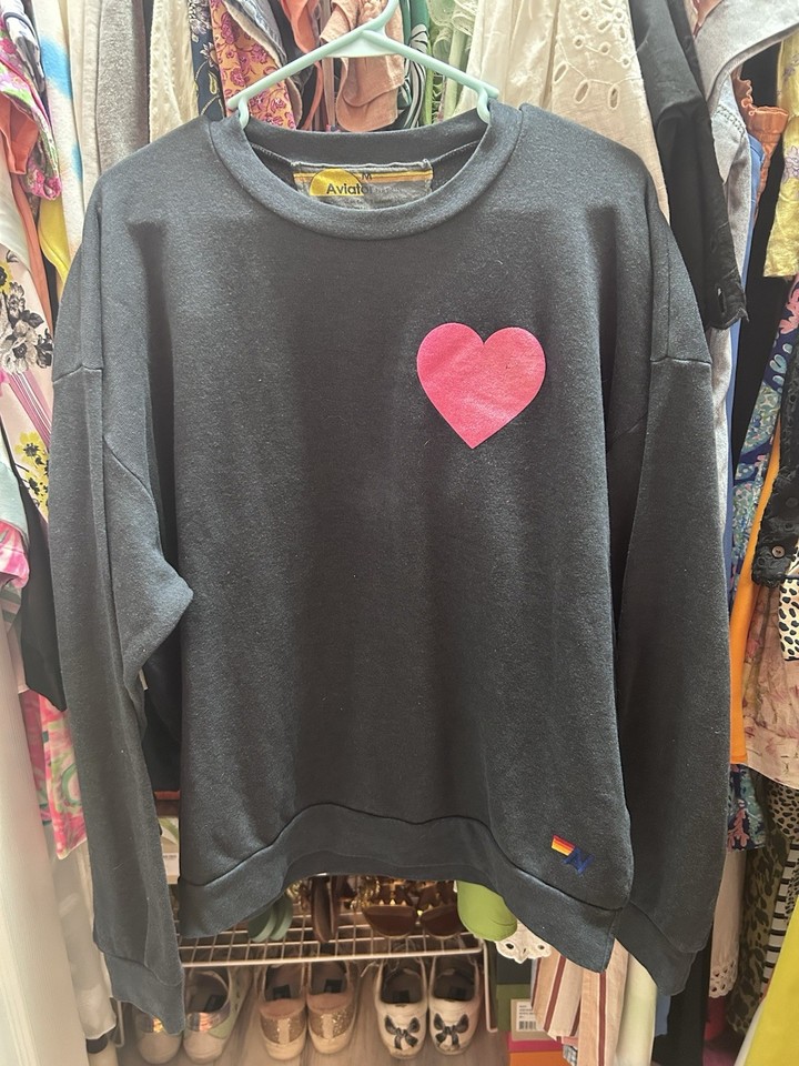 Aviator Nation Glitter Heart Charcoal Neon Pink Sweatshirt, Size Medium ...