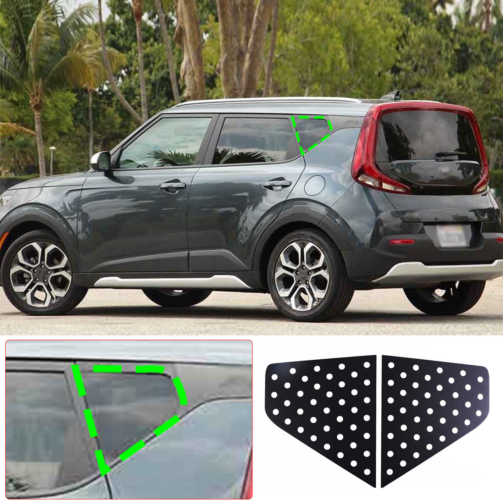Black Rear Window Quarter Louver Cover Trim Fit For Kia Soul 2019-2022 ...