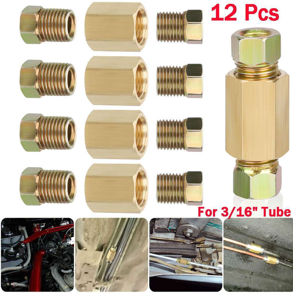 12X Straight Brass Brake Line Inverted Compression Fitting Unions For 3 ...