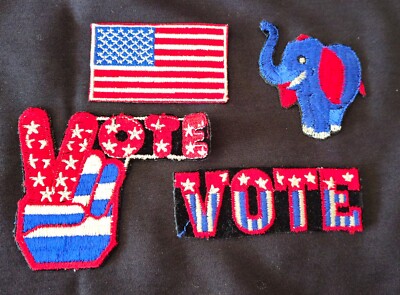 Lot of 4 Patriotic Patches - Flag, "Vote", Peace Sign, Republican ...