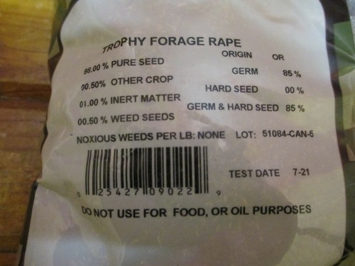 5lbs TROPHY FORAGE RAPE SEED Food Plot Seed For Deer Turkey Excellent ...