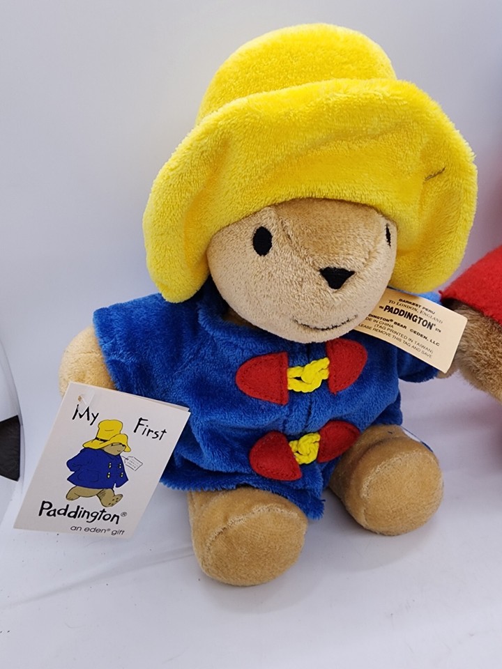 2 Paddington Bears Eden Toys Red Coat Stuffed Animals Plush Yellow Hat ...