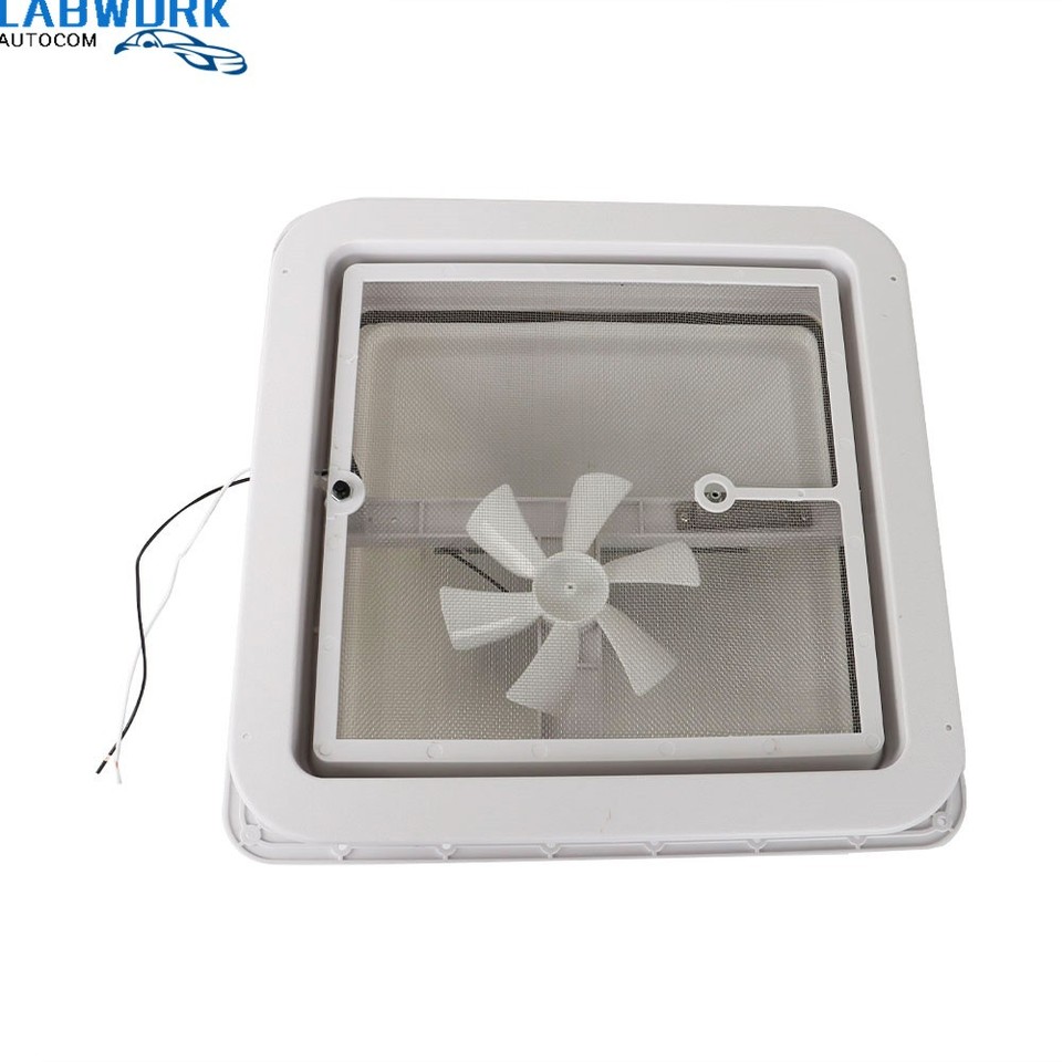 14" RV Trailer Roof Vent Complete 12V Fan w/ Tape White Lid Interior ...