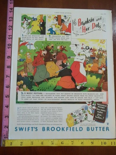 Vintage 1934 color magazine print ad cartoon cows Swift's Brookfield ...