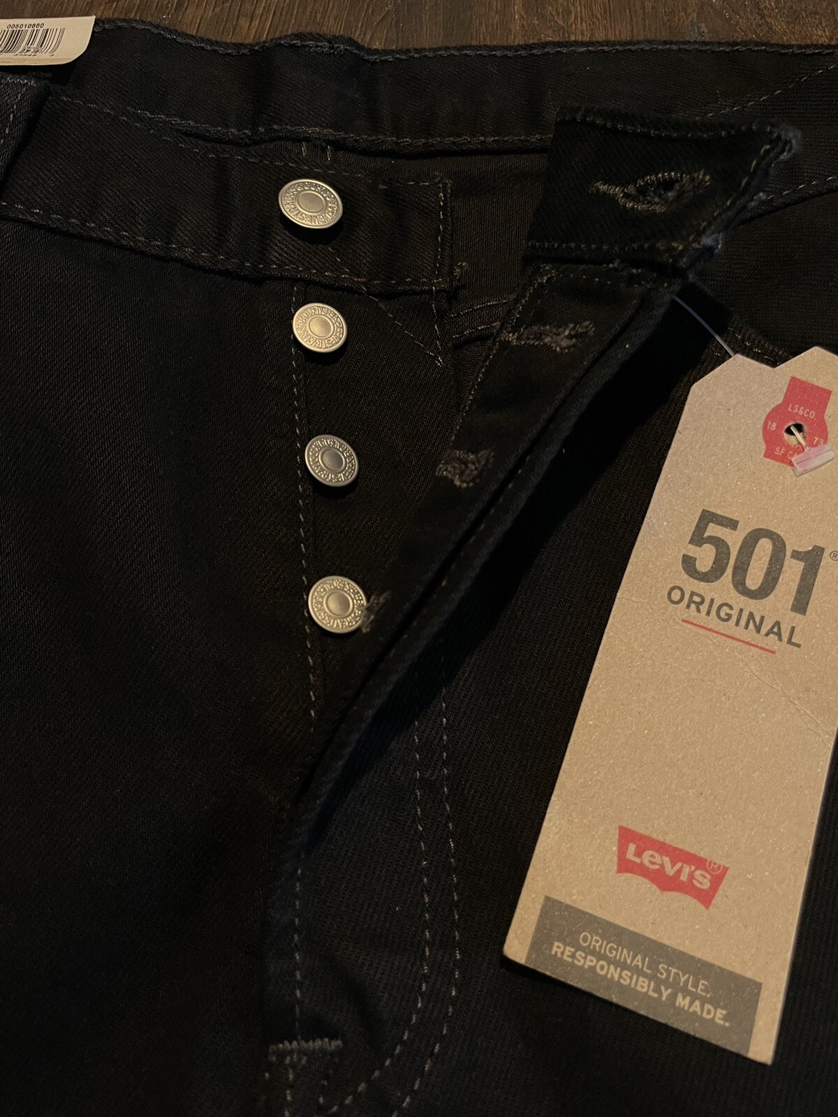 New Men's Levi's 501 Button Fly Original Fit Black Jeans (#005010660 ...