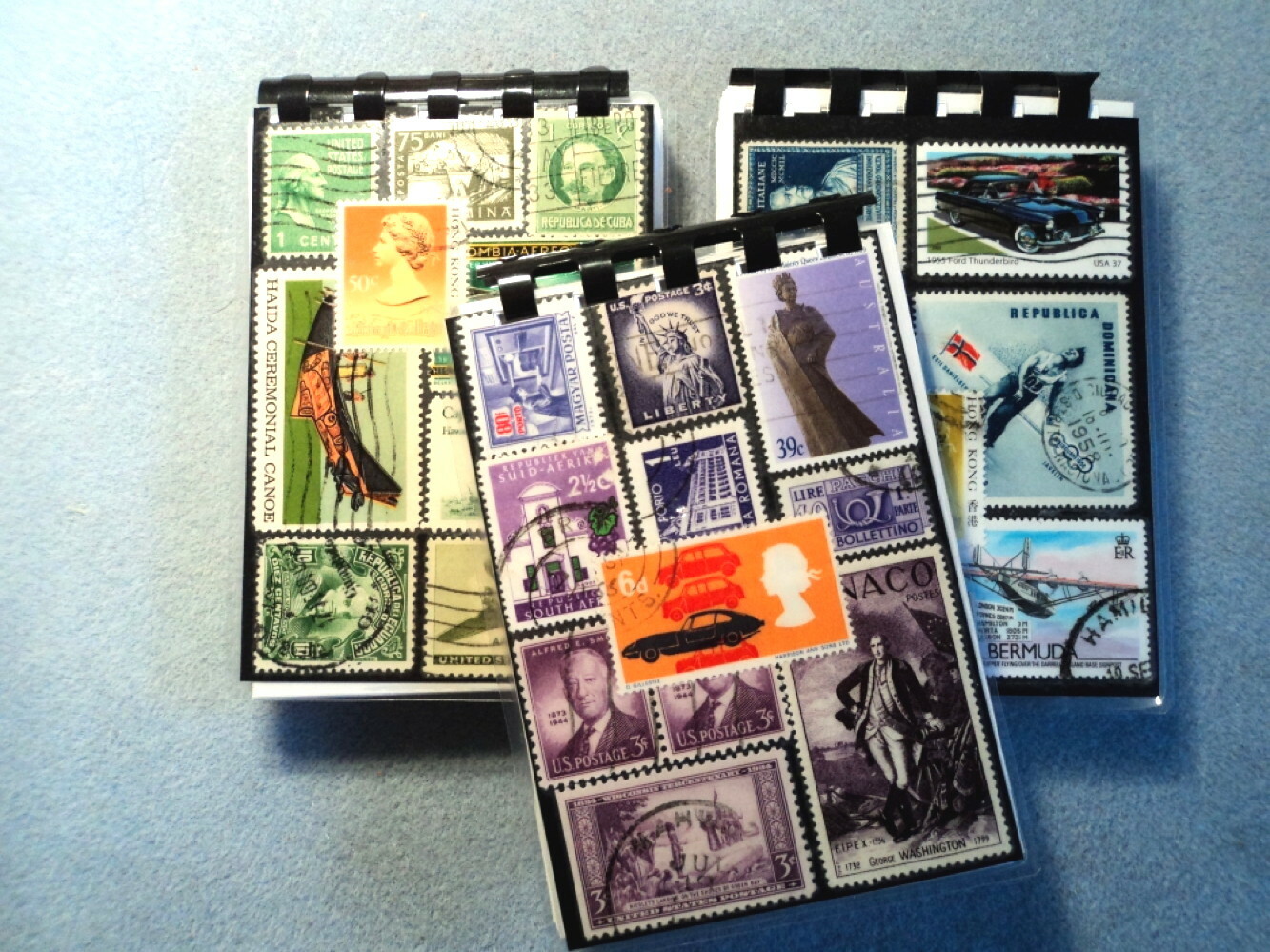 3 Color-Coordinated Handmade CANCELLED POSTAGE STAMP Notebooks Memopads ...
