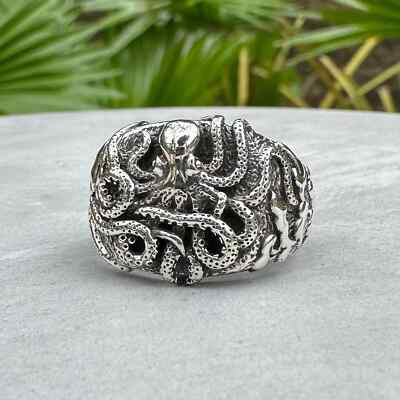 Handcrafted 925 Sterling Silver Kraken Ring Mythical Sea Creature ...