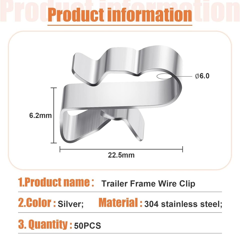 Zhengmy 50 Pcs Trailer Frame Wire Clips Stainless Steel Metal Cable ...