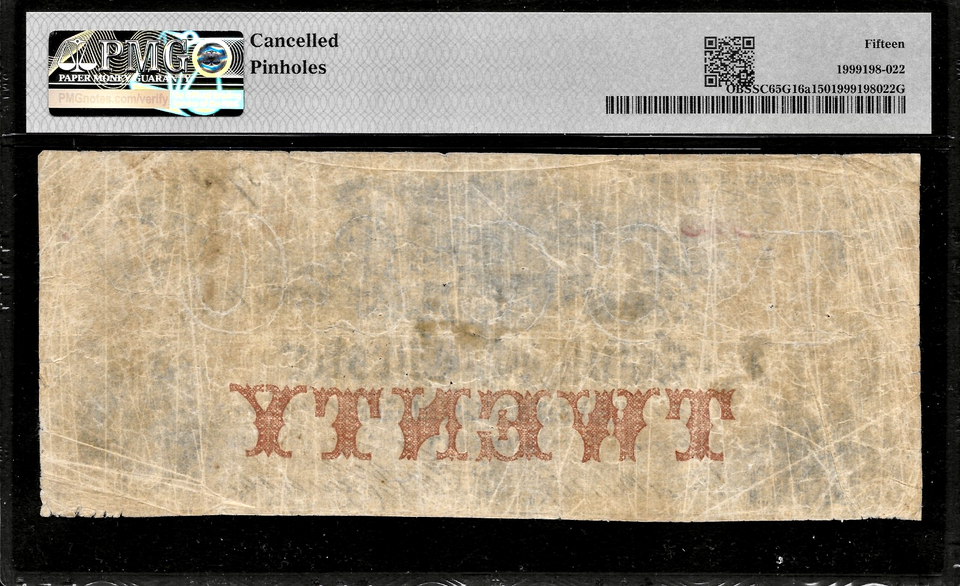 Dec 5, 1855 South Carolina Bank Of Chester Obsolete Banknote $20 Note ...