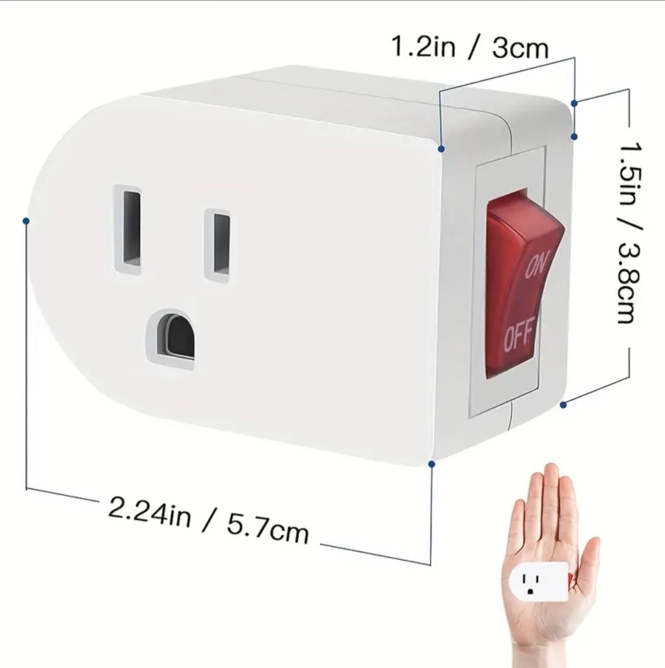 2pc 1 Port Wall Outlet 3 Prong AC Power Adapter Plug With On/off Switch ...