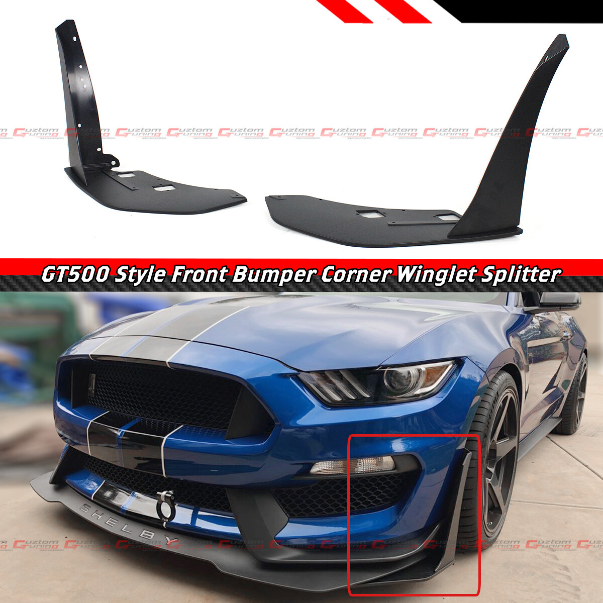 For 15-23 Ford Mustang GT500 Style Front Bumper Corner Spoiler Winglet ...