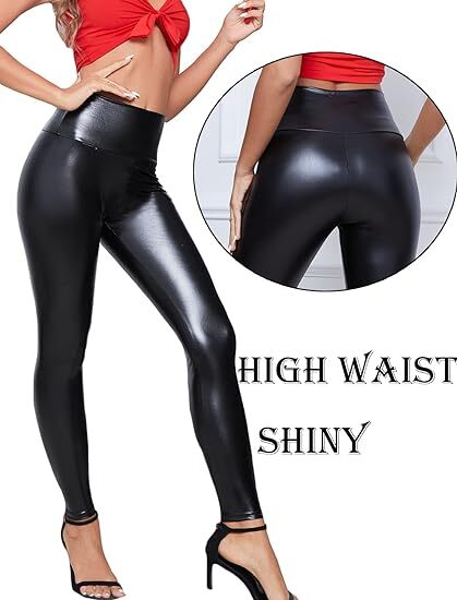 Women Stretchy Faux Leather Leggings Casual PU Pants High Waist Pencil ...