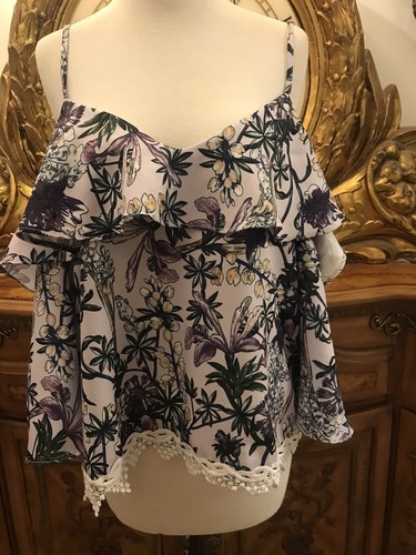 New Floral Cold Shoulder Spaghetti Strap Top. Ruffle. Lace hem. Size ...
