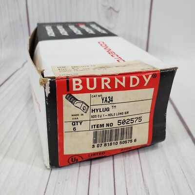 BURNDY HYLUG YA34 500 CU 1 HOLE LONG 5/8 COMPRESSION TERMINALS NEW ...