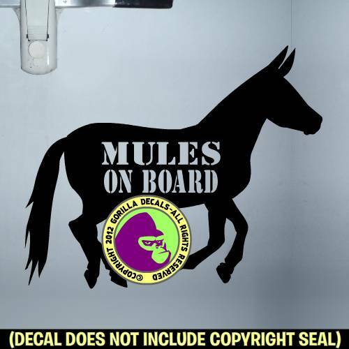 MULES ON BOARD BODY Decal Sticker Caution Mule Rider Trailer Back Door ...