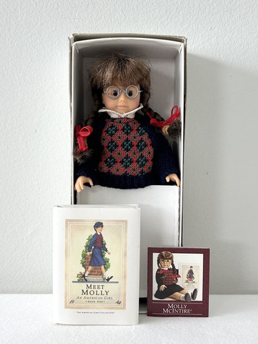 Vtg 1995 AMERICAN GIRL Meet Molly 6” Miniature Doll Book Box Glass Eyes ...
