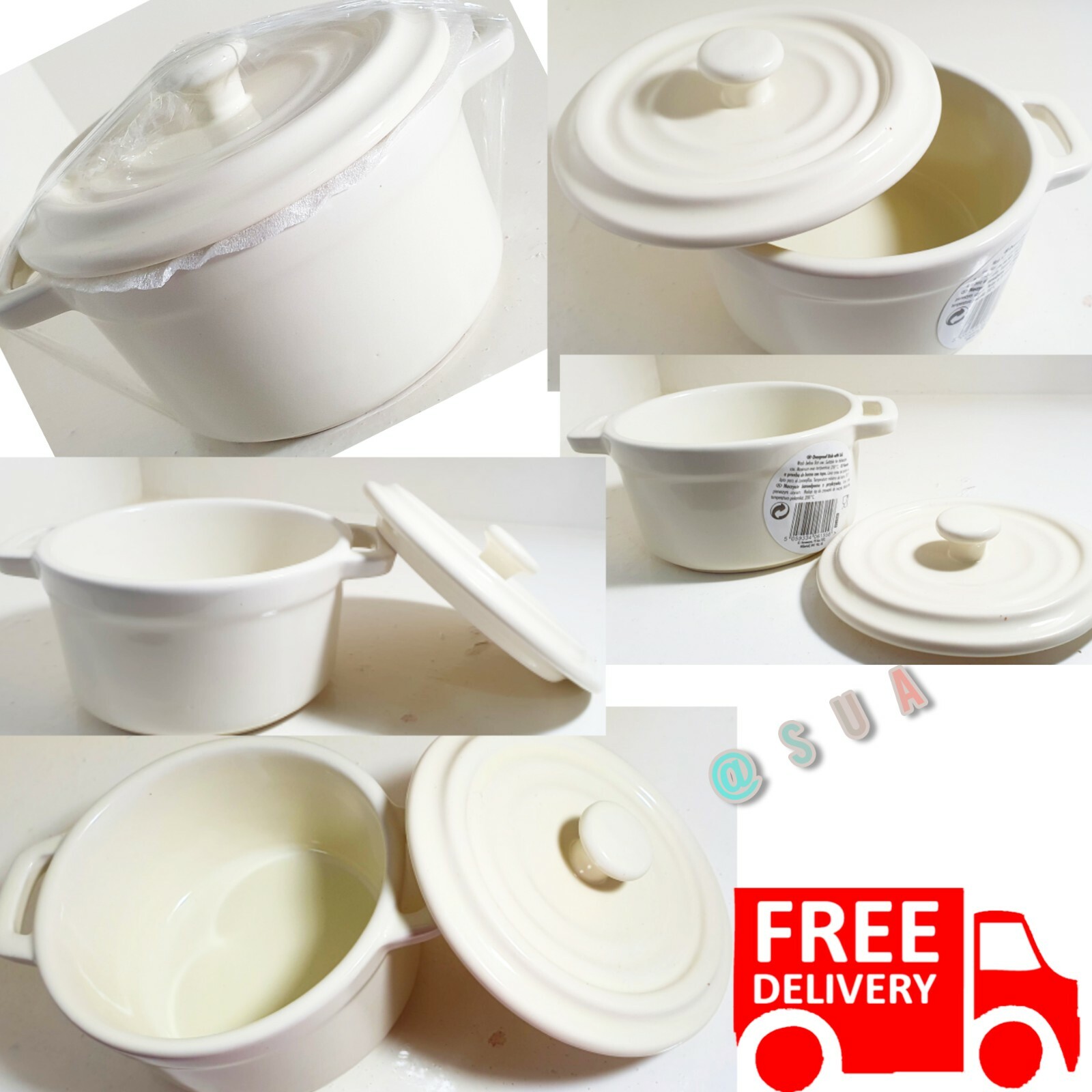 Small Cream ovenproof Baking Pie Oven Dishes with Lids 12cm NEW 300ml🇬🇧 ...