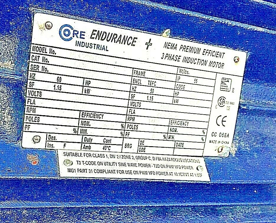 CORE INDUSTRIAL 3 PHASE ELECTRIC MOTOR 30HP 575V 60HZ 1775 RPM 286TC ...