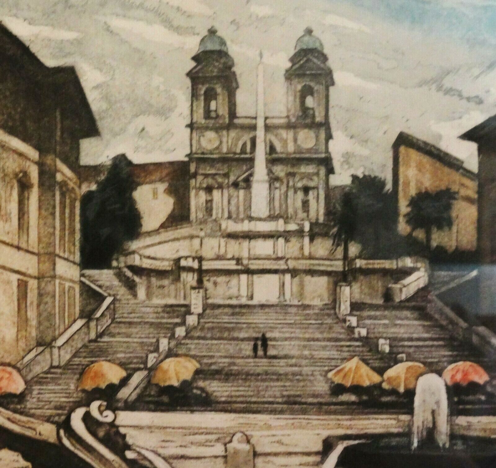 Hugo Renyi (18xx-19xx) - Top - Farbradierung 1930: ROMA TRINITÀ DEI ...