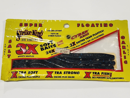 Strike King 3X Super Floating Soft Baits Finesse Worm 4 Pack Black Blue ...