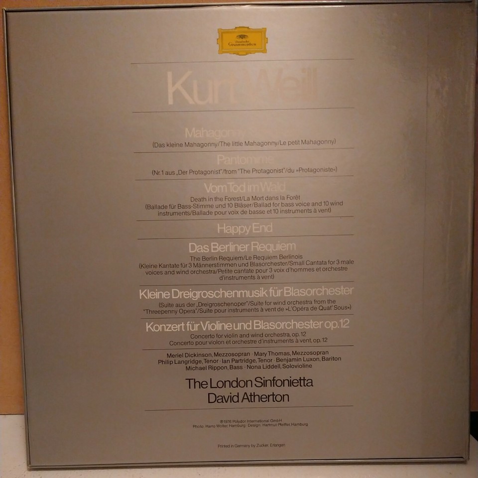 KURT WEILL 3 LP Boxed set David Atherton London Sinfonietta DGG | eBay UK