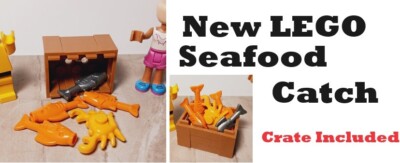 New LEGO Seafood Fishing Crate Crab Dinner Silver Fish Bait Miniature ...