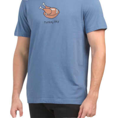 Men's Life Is Good Thanksgiving Stuffed Turkey T-Shirt Blue Size Medium ...