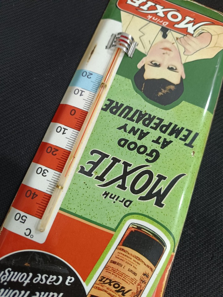 Vintage MOXIE SODA TIN THERMOMETER SIGN merchandise 1930'S No Porcelain ...