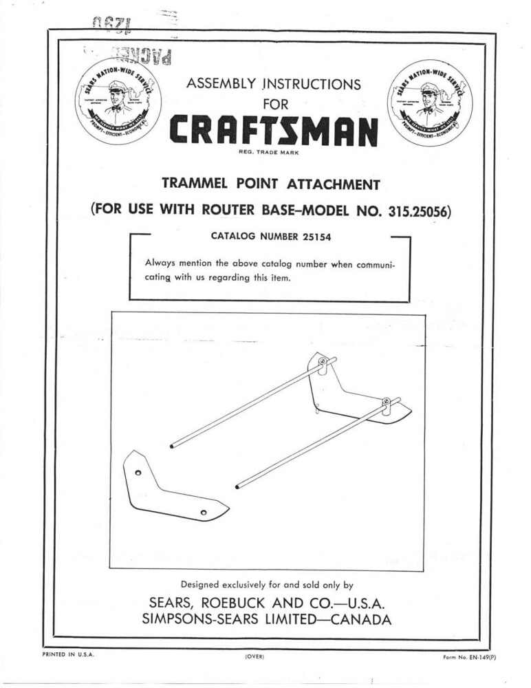 Craftsman Trammel Point Attachment (Base Model No. 315.25056 ...