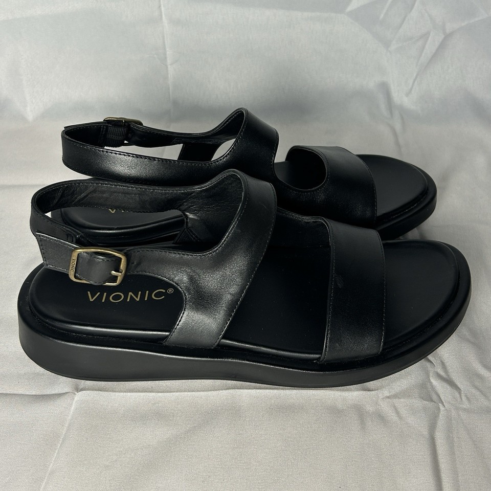 Vionic Madera Blk Leather Platform Sandals Women’s Size 9 Comfort ...