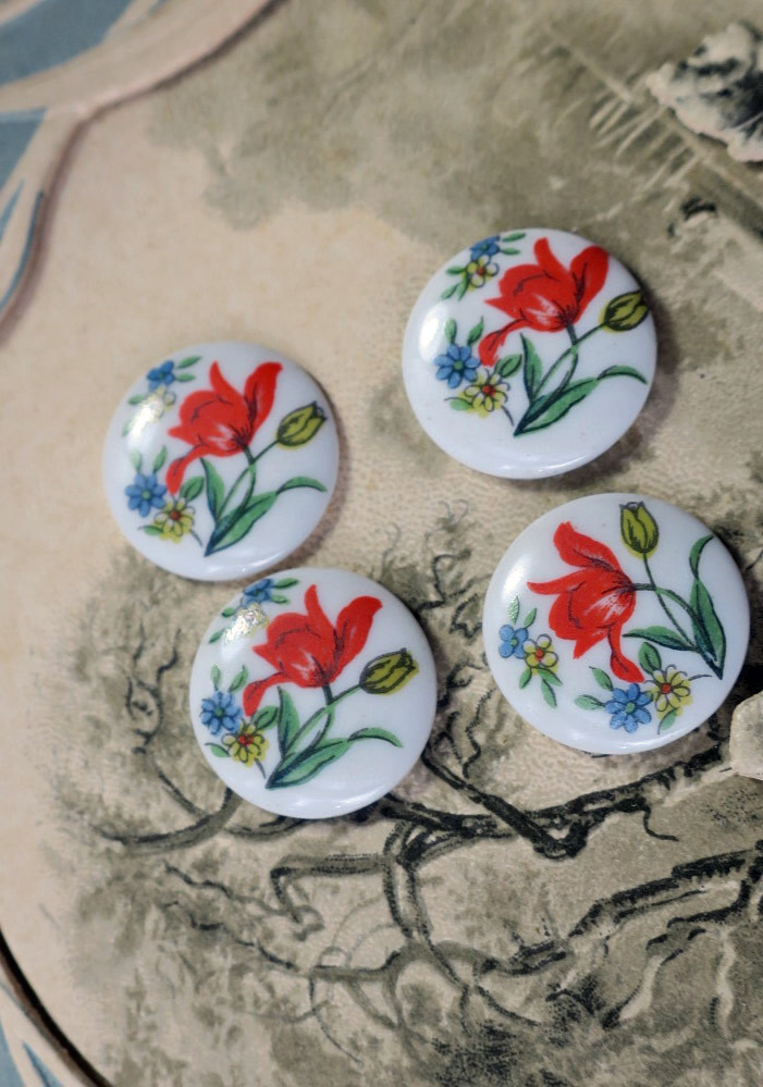 Vintage 10mm Cabochons,Red Rose Cabochons,Limoges Cabochons,Japan Round ...