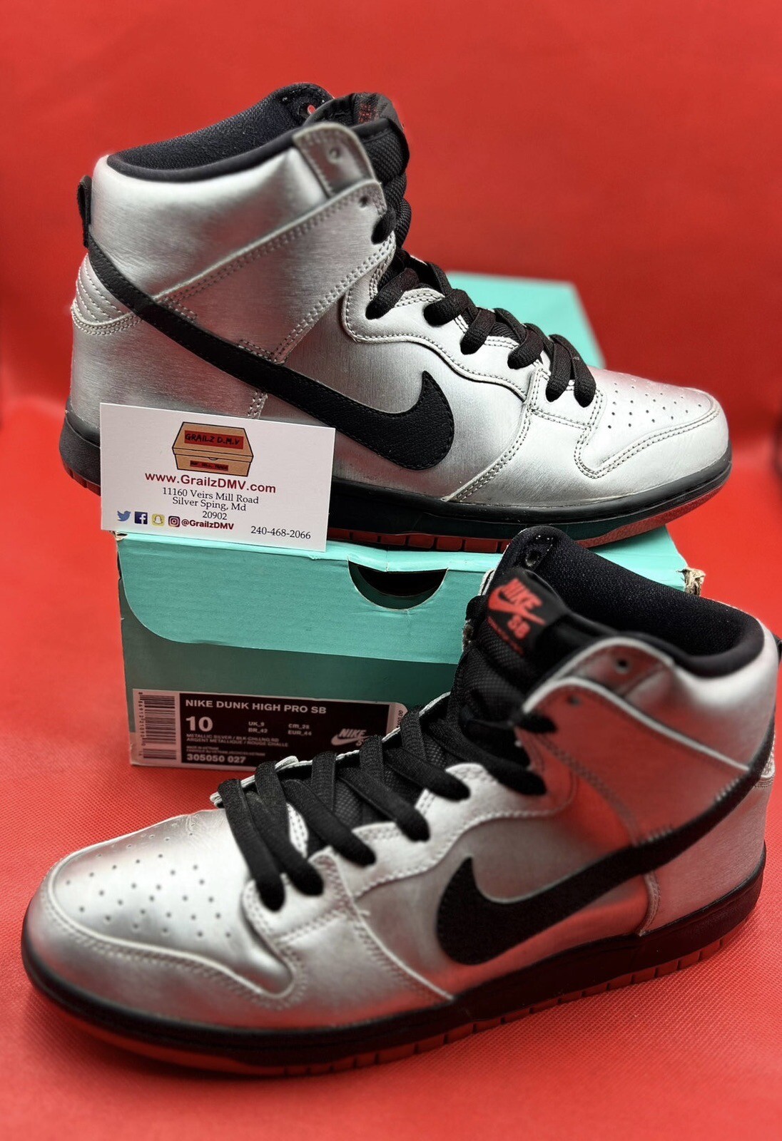 Nike Dunk High Pro SB Steel Reserve Size 10 Metallic Silver Black Red ...
