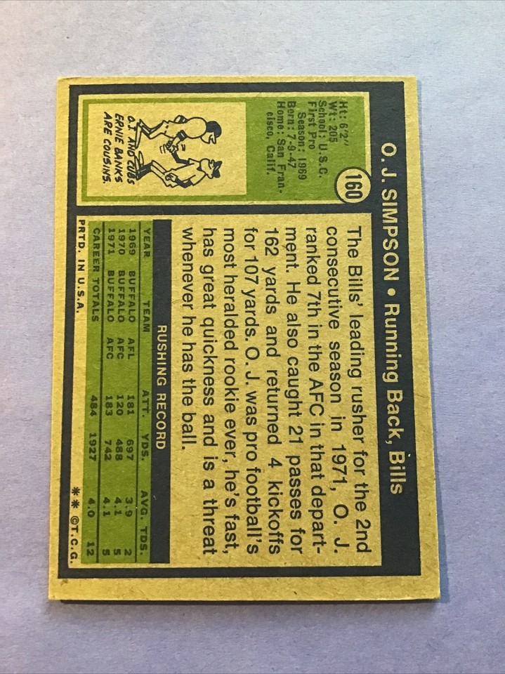 1972 Topps #160 O.J.Simpson EX | eBay