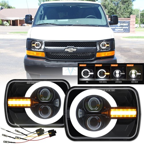 Pair For Chevy Express Cargo Van 1500 2500 3500 7x6 5x7 LED Headlights ...
