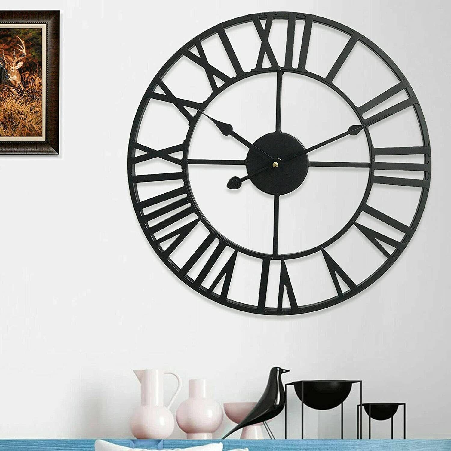 Large Skeleton Wall Clocks Roman Numerals Round Open Face Home Garden ...