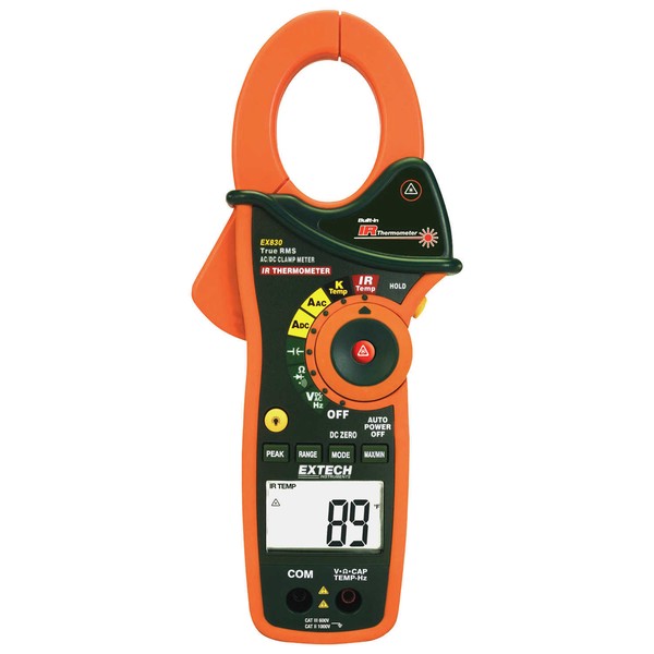 Extech EX830 Clamp Meter Infrared Thermometer True RMS 1000 Amp AC DC ...