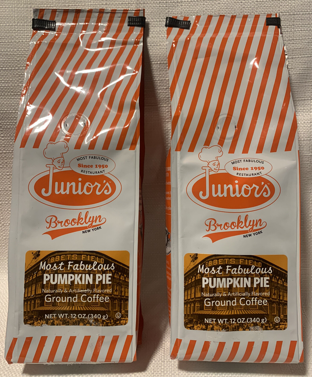 Juniors Brooklyn NY PUMPKIN PIE Ground Coffee - 2 Pkgs--12oz Each (24 ...