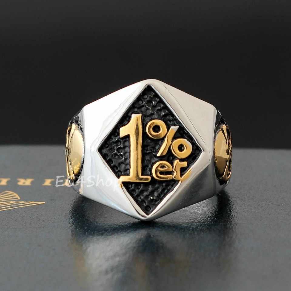 Men's 1%er One Percenter Outlaw Biker Motorcycle Skull Stainless Steel ...