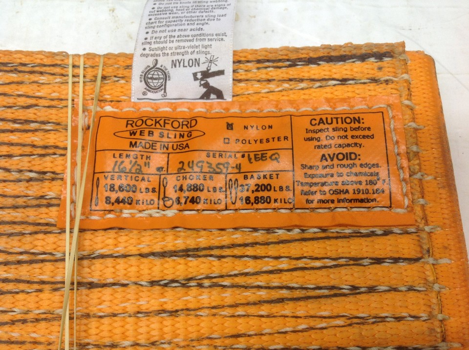 (2) Rockford 16-1/2" x 6" Nylon Web Sling Rigging Material Lifting ...