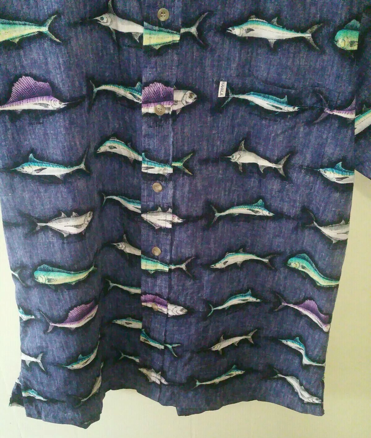 Kahala Sport Fish Division Button Up Shirt, Fush Print Blue Men Size ...