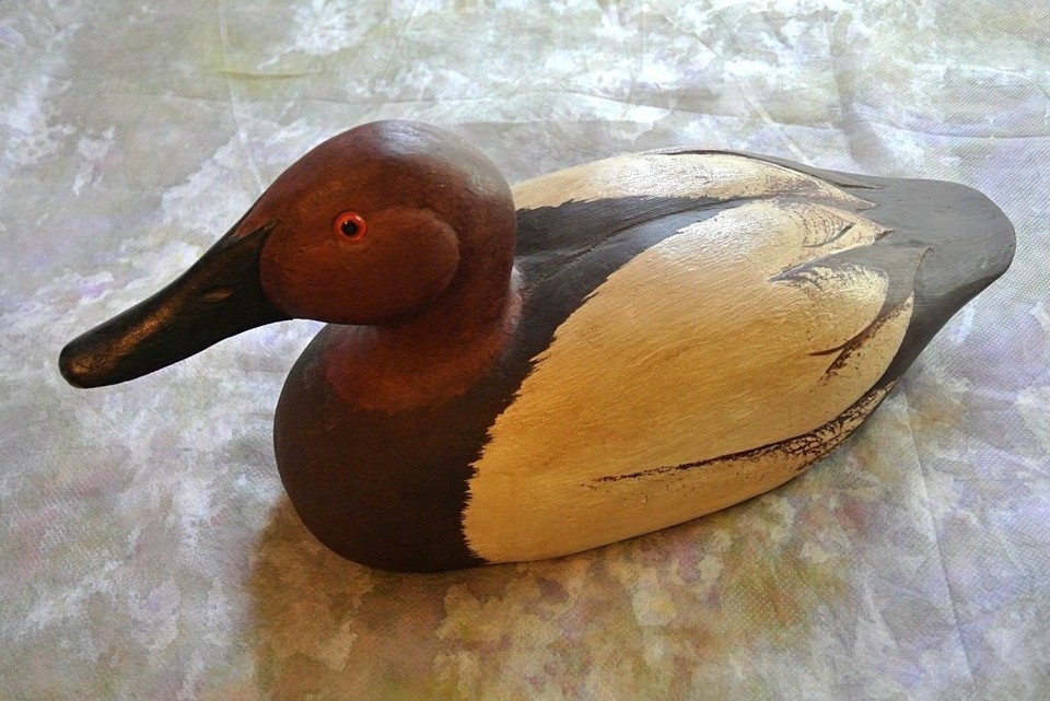 Vintage Canvas Back Male Duck Decoy 14" Hand Carved Painted 1980 ...