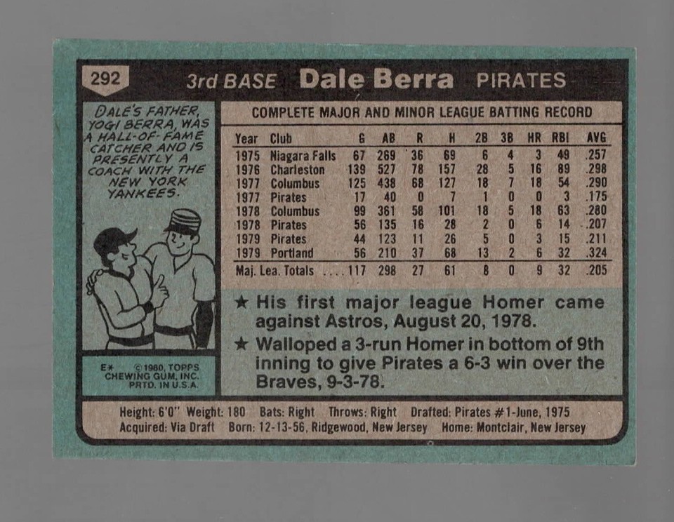 1980 Topps #292 Dale Berra Excellent/NM | eBay