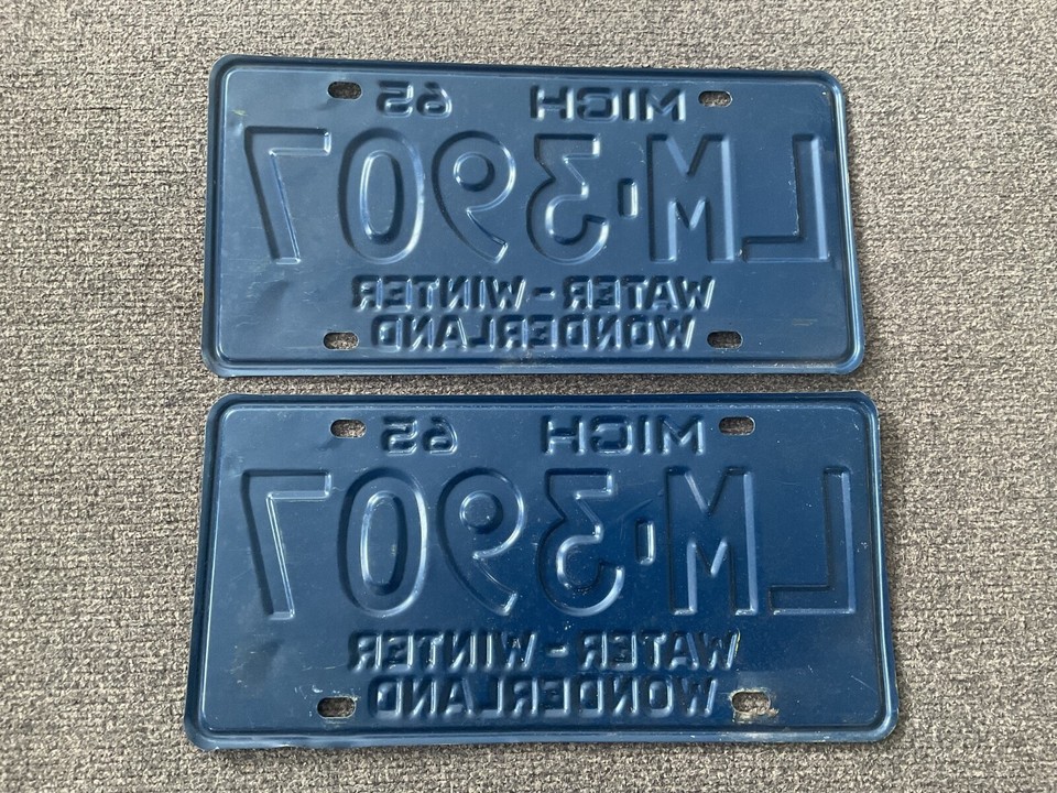 Very nice Michigan 1965 license Plates PAIR Original paint CAMARO ...