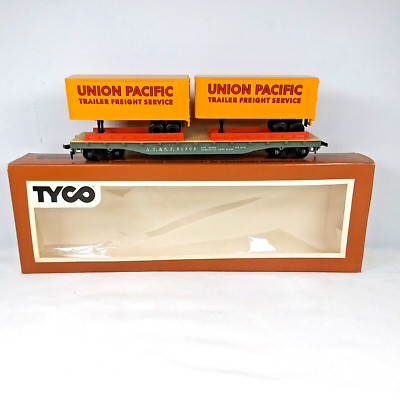 Tyco HO A.T & S.F. Piggyback Flat Car Set With 2 Santa Fe Trailers No ...